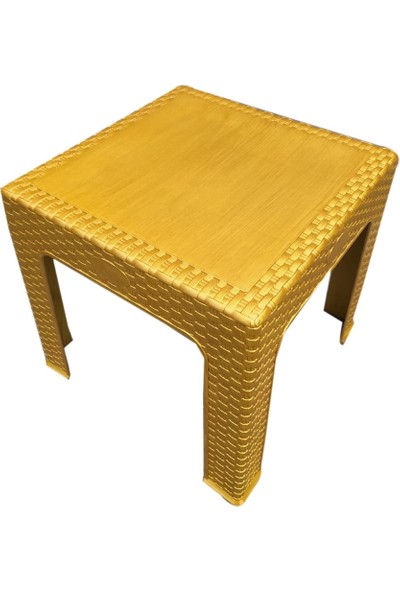 Bahat Altın Varaklı Plastik Rattan Orta Sehpa
