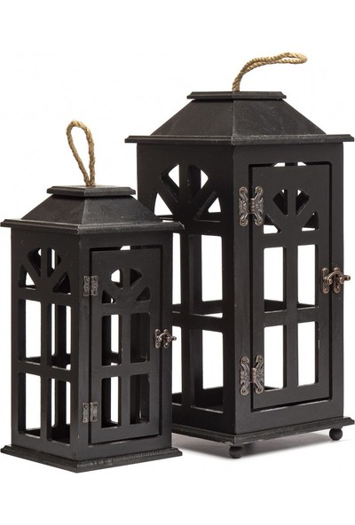 Mavera Tasarım Ahşap Fener Mumluk 2'li Takım Siyah Mavera Tasarım Ahşap Fener Mumluk 2'li Takım Siyah