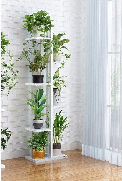 Boss Group Çiçeklik 6 Bölmeli, Raf Beyaz Metal Çerçeveli Beyaz Mermer