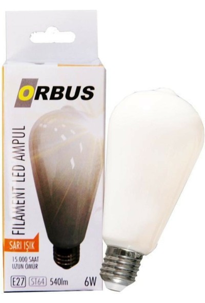 Orbus ST64 6W Milky Sarı Işık Rustik LED Ampul Orbus ST64 6W Milky Sarı Işık Rustik LED Ampul