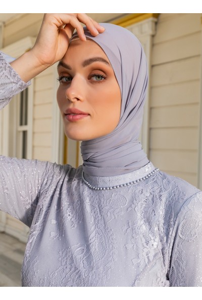 Refka Inci Detaylı Dantel Abiye Elbise - Gri - Refka Woman Refka Inci Detaylı Dantel Abiye Elbise - Gri - Refka Woman