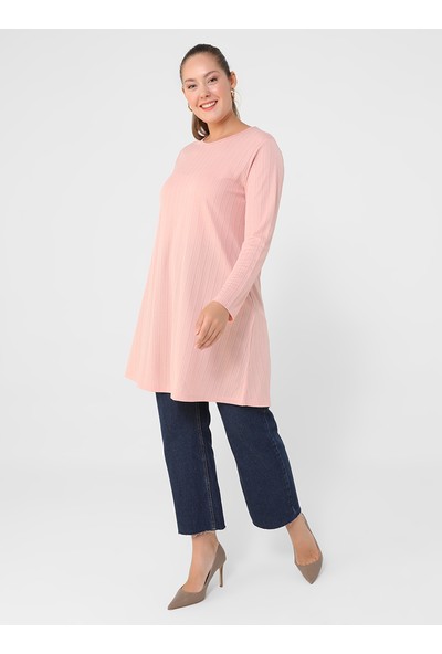 Alia Büyük Beden Bisiklet Yaka Tunik - Açık Pudra - Alia Alia Büyük Beden Bisiklet Yaka Tunik - Açık Pudra - Alia