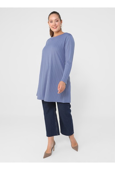 Alia Büyük Beden Bisiklet Yaka Tunik - Indigo - Alia