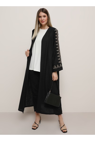 Alia Büyük Beden Doğal Kumaşlı Kolları Nakış Detaylı Kap - Siyah - Alia Alia Büyük Beden Doğal Kumaşlı Kolları Nakış Detaylı Kap - Siyah - Alia