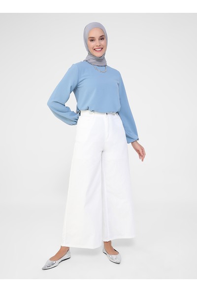 Refka Doğal Kumaşlı Rahat Kesim Kot Pantolon - Ekru - Refka Casual