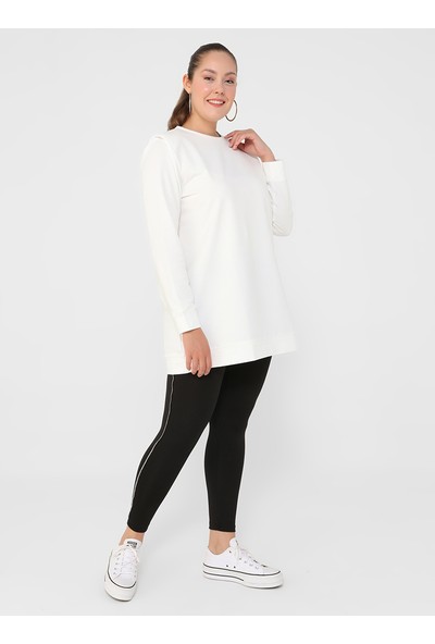 Alia Büyük Beden Yüksek Bel Toparlayıcı Şerit Detaylı Tayt - Siyah - Alia