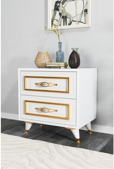 Evdemo Gold Çerçeveli 2 Çekmeceli Komodin