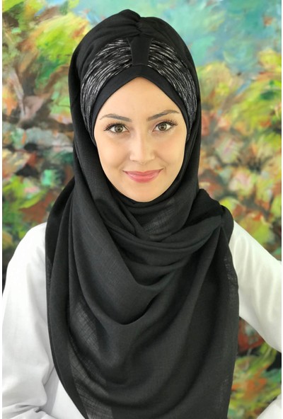 Butik Ambar Tek Biritli Pullu Siyah Payetli Siyah Hazır Şal Butik Ambar Tek Biritli Pullu Siyah Payetli Siyah Hazır Şal