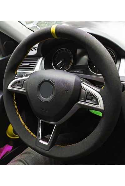 Otomarket Bosphorus Dikme Direksiyon Kılıfı Alcantra Yüzüklü Siyah-Sarı Otomarket Bosphorus Dikme Direksiyon Kılıfı Alcantra Yüzüklü Siyah-Sarı