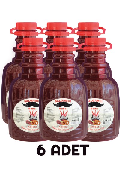 Şalgamcı Baba 1.5 L Acısız (6'lı) Havuç Taneli Doğal Katkısız Şalgam Suyu