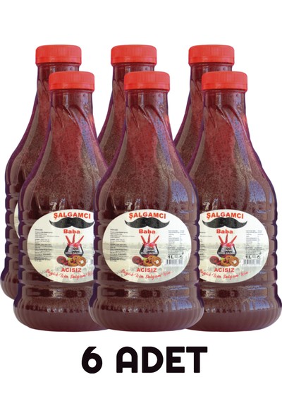 Şalgamcı Baba 1 L Acısız (6'lı) Havuç Taneli Doğal Katkısız Şalgam Suyu
