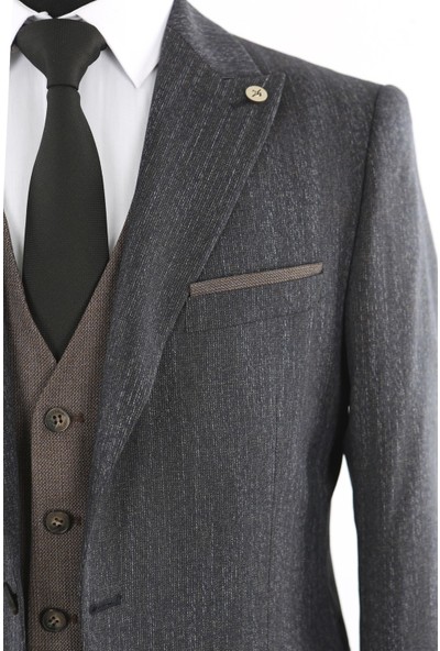 Jakamen Lacivert Slim Fit Sivri Yaka Erkek Yelekli Takım Elbise Jakamen Lacivert Slim Fit Sivri Yaka Erkek Yelekli Takım Elbise