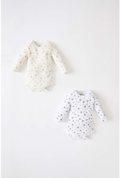 DeFacto Kız Bebek Yıldız Desenli Çıtçıtlı Uzun Kollu Organik Pamuklu 2'li Body W0104A221Au