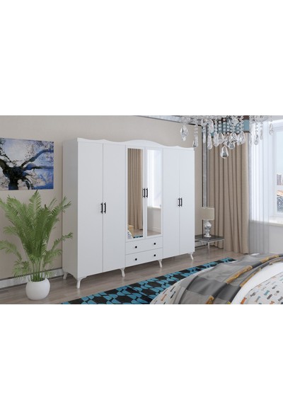 Sunroyal Concept Lavinia Beyaz 6 Kapak 2 Cekmece Ayaklı Gardırop