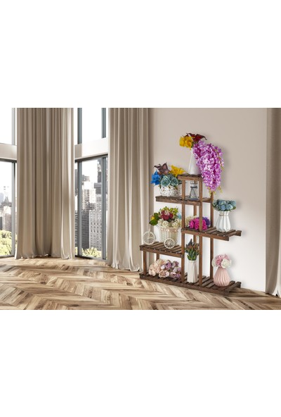 Vip Home Çok Amaçlı Ahşap Saksılık Çiçeklik Standı Ahşap Çiçek Rafı