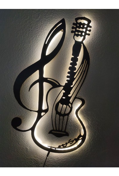 Dekoraven Keman Sol Anahtarı LED Işıklı Ahşap Tablo