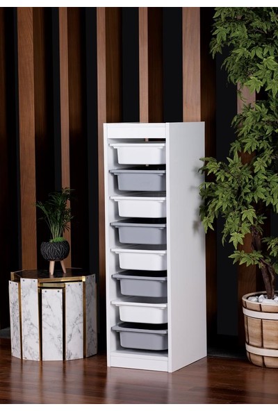 Vip Home Trofast Saklama Düzenleme Ünitesi Plastik Çekmeceli Ahşap Raf