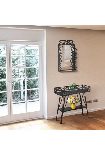 Vip Home Dekoratif Tasarımlı Ayna Takımı ve Ferforje Çiçeklik