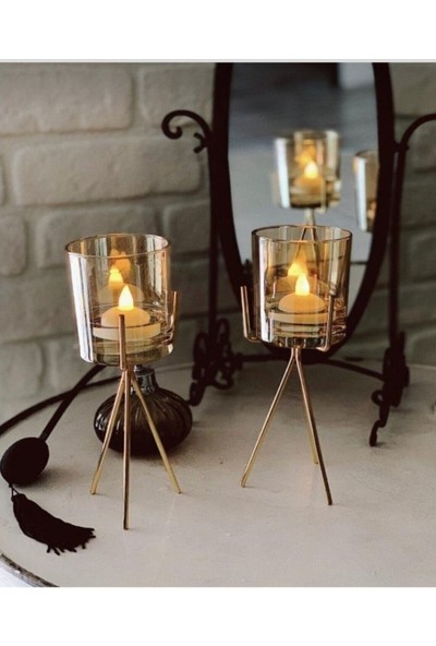 In Dream Lüx Metal Ayaklı Cam Saksı Mumluk 2'li