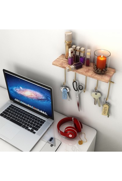 modernavm Dekoratif Askı 5'li Askılık Organizer Ahşap Raf Gold Kaplama modernavm Dekoratif Askı 5'li Askılık Organizer Ahşap Raf Gold Kaplama