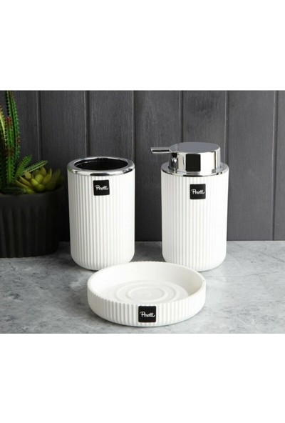 Yzhome Lisbone Gümüş Akrilik Banyo Seti TAkımı Sıvı Sabunluk Beyaz Yzhome Lisbone Gümüş Akrilik Banyo Seti TAkımı Sıvı Sabunluk Beyaz