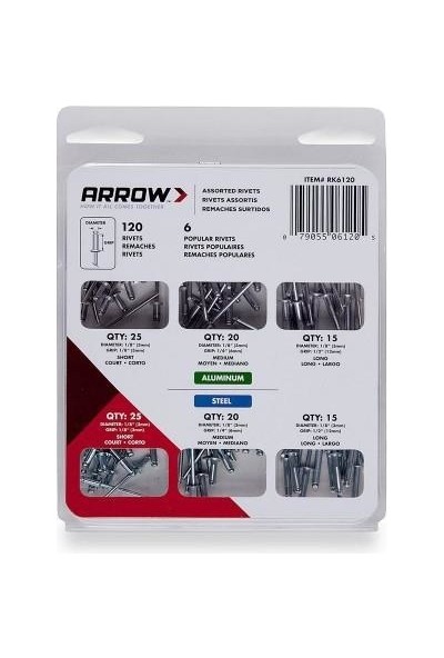 Arrow RK6120 3 mm Perçin Seti 120 Adet Arrow RK6120 3 mm Perçin Seti 120 Adet