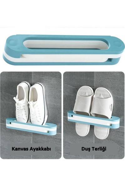 Ezolan Plastik Banyo Terlik ve Havlu Tutucu Portatif Pratik Kapı Arkası Duvara Yapıştırmalı Ayakkabı Rafı