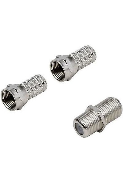 Moonkip Uydu Kablo Ara Birleştirici Seti - 2 Adet F Konnektör + 1 Adet F Ara Konnektör Seti Halinde Gönderimi -