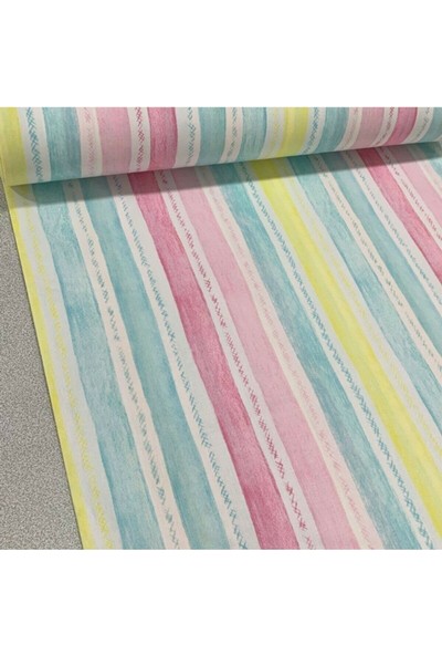 Bebek Özel % 100 Pamuklu Bebek ve Çocuk Lastikli Çarşaf Gökkuşağı Şerit 90 x 180 cm