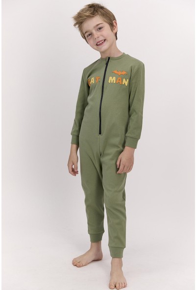 Batman Lisanslı Haki Erkek Çocuk Fermuarlı Tulum