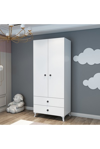 Afilli Armin 2 Çekmeceli Kapaklı Gardrop Gri ( Tamamı Mdf )