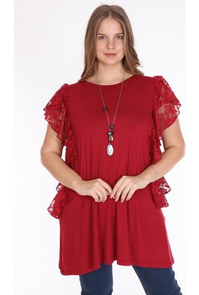 1fazlası Kadın Büyük Beden Dantel Fırfır Detaylı Viskon Tunik Bluz 1fazlası Kadın Büyük Beden Dantel Fırfır Detaylı Viskon Tunik Bluz