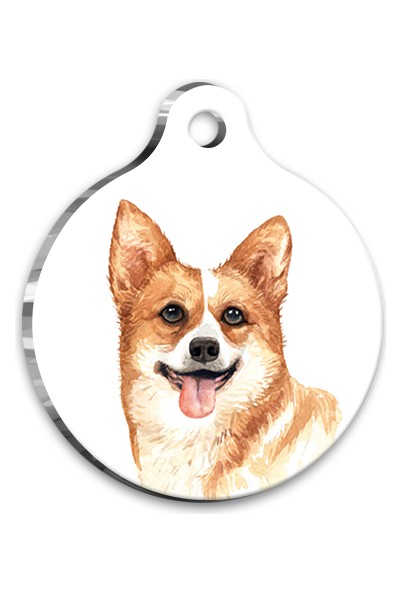 Altın Pati Suluboya Welsh Corgi Yuvarlak Köpek Künyesi