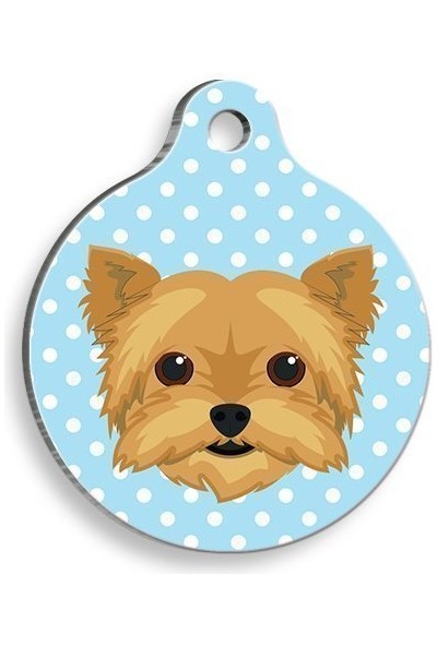 Altın Pati Yorkshire Terrier Mavi Puantiyeli Yuvarlak Köpek Künyesi