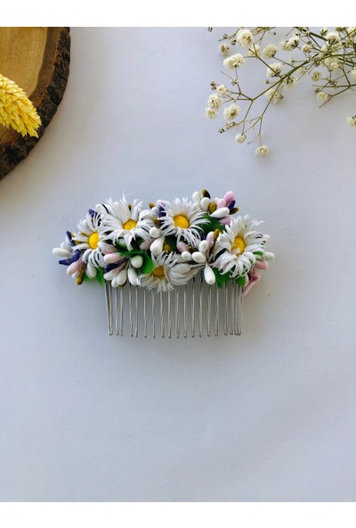 Beyaz Buket Papatya El Yapımı Tarak Toka