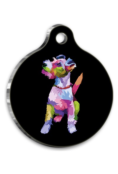 Altın Pati Pop Art Illüstrasyon Fox Terrier Yuvarlak Köpek Künyesi