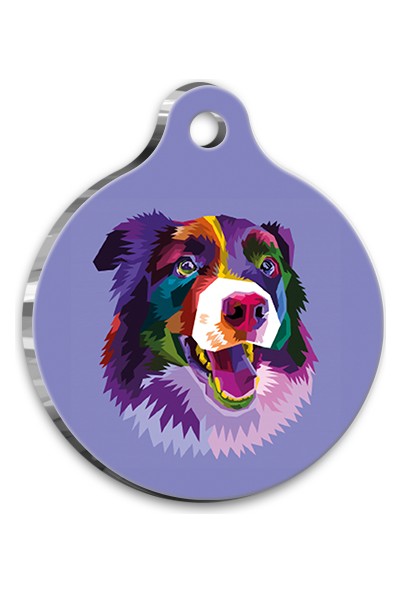 Altın Pati Pop Art Illüstrasyon Border Collie Yuvarlak Köpek Künyesi