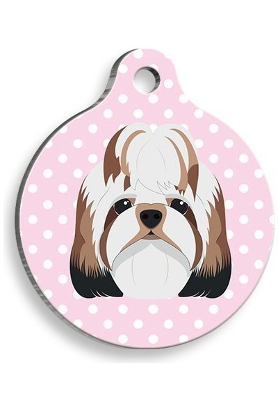 Altın Pati Pembe Puantiyeli Shih Tzu Yuvarlak Köpek Künyesi Altın Pati Pembe Puantiyeli Shih Tzu Yuvarlak Köpek Künyesi