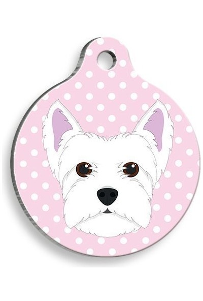 Altın Pati Pembe Puantiyeli Batı Highland Beyaz Terrier Yuvarlak Köpek Künyesi Altın Pati Pembe Puantiyeli Batı Highland Beyaz Terrier Yuvarlak Köpek Künyesi