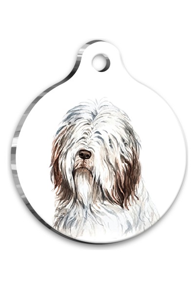 Altın Pati Suluboya Bearded Collie Yuvarlak Köpek Künyesi