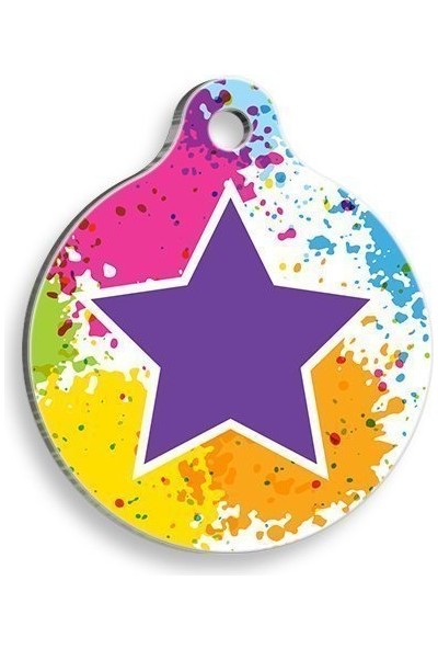 Altın Pati Mor Yıldız Yuvarlak Kedi ve Köpek Künyesi