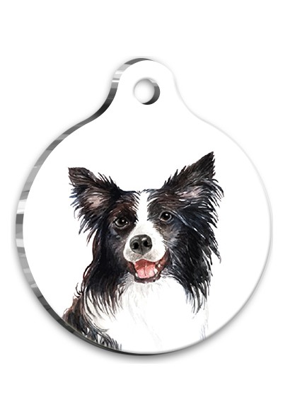 Altın Pati Suluboya Border Collie Yuvarlak Köpek Künyesi