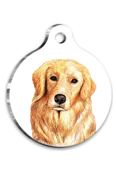Altın Pati Suluboya Golden Retriever Yuvarlak Köpek Künyesi