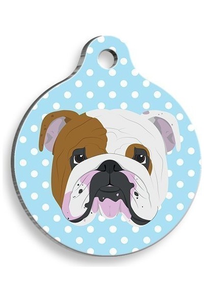 Altın Pati Puantiyeli English Bulldog Yuvarlak Köpek Künyesi