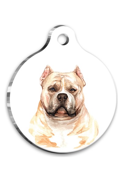 Altın Pati Suluboya American Bully Yuvarlak Köpek Künyesi