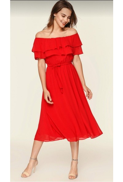 Ada Style Carmen Yaka, Şifon Elbise, Madonna