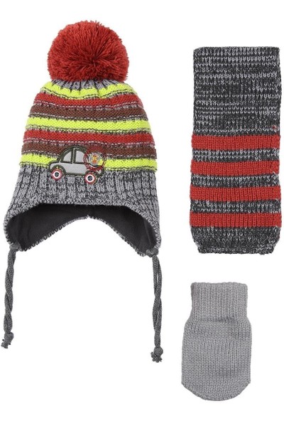 Perlotus Erkek Çocuk Atkı Bere Eldiven Takımı 0-18 Ay Antrisit