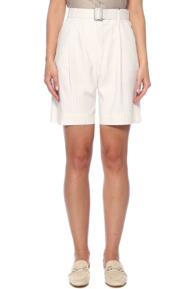 Network Basic Fit Bej Çizgili Pilili Şort