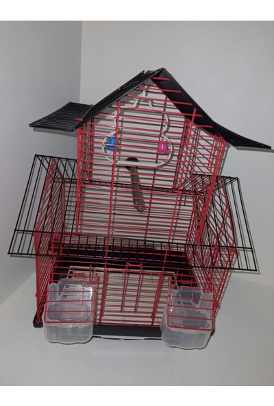 Koza Kafes Çift Çatı Çift Kapı Kırmızı- Siyah 45 x 29 x 22 cm