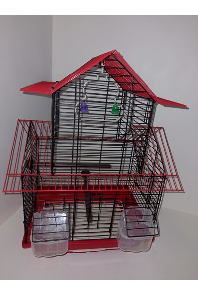 Koza Kafes Çift Çatı Çift Kapı Kırmızı 45 x 29 x 22 cm